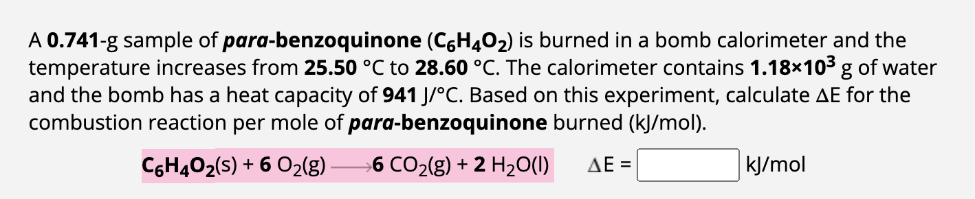 Solved A 0.741-g sample of para-benzoquinone (C6H4O2) is | Chegg.com