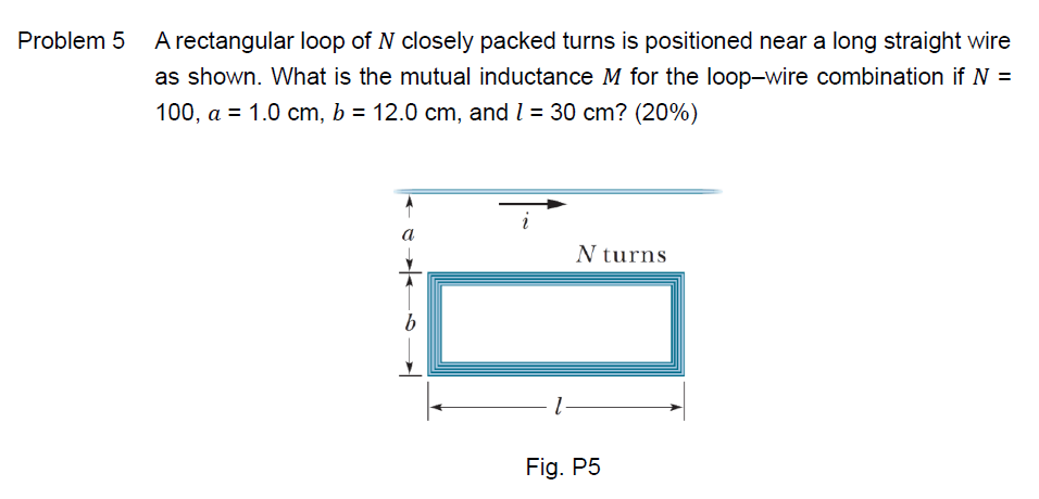 Solved Problem 5 A rectangular loop of N closely packed | Chegg.com