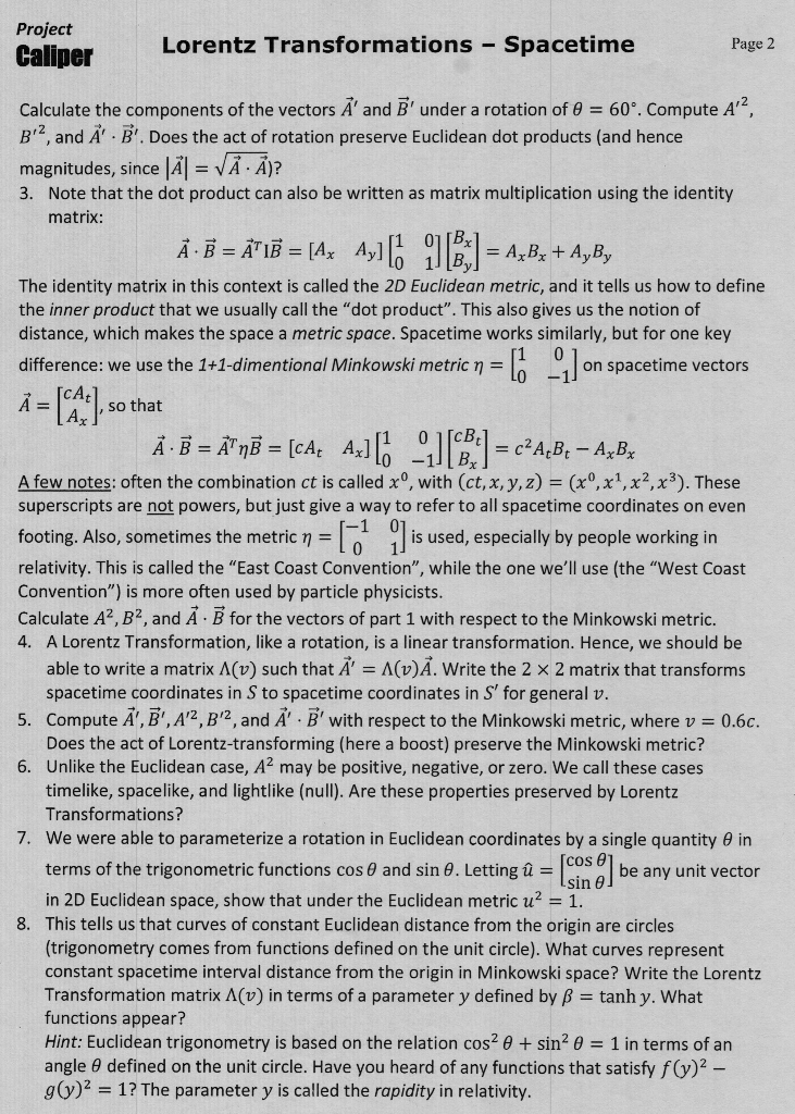 Solved Project Caliper Lorentz Transformations - Spacetime | Chegg.com