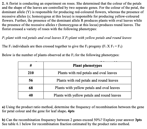 Solved 2. A florist is conducting an experiment on roses. | Chegg.com