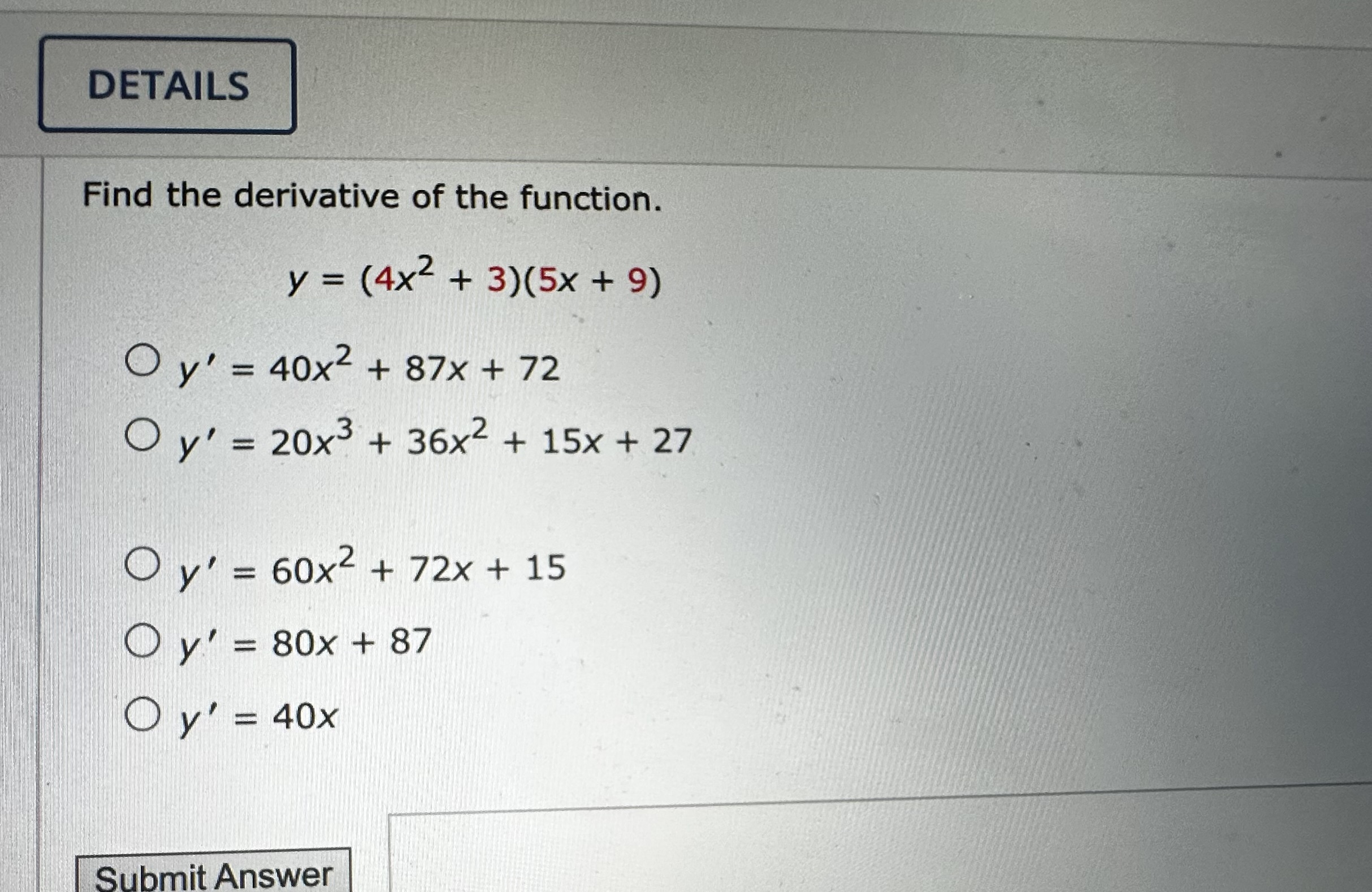 Solved Find the derivative of the function. | Chegg.com