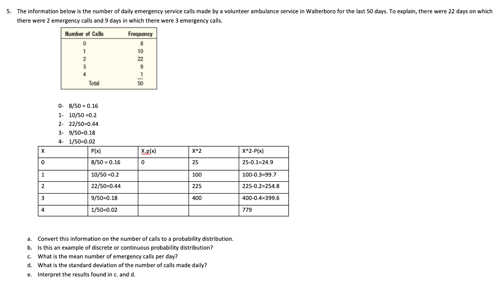 Solved 5. The information below is the number of daily | Chegg.com