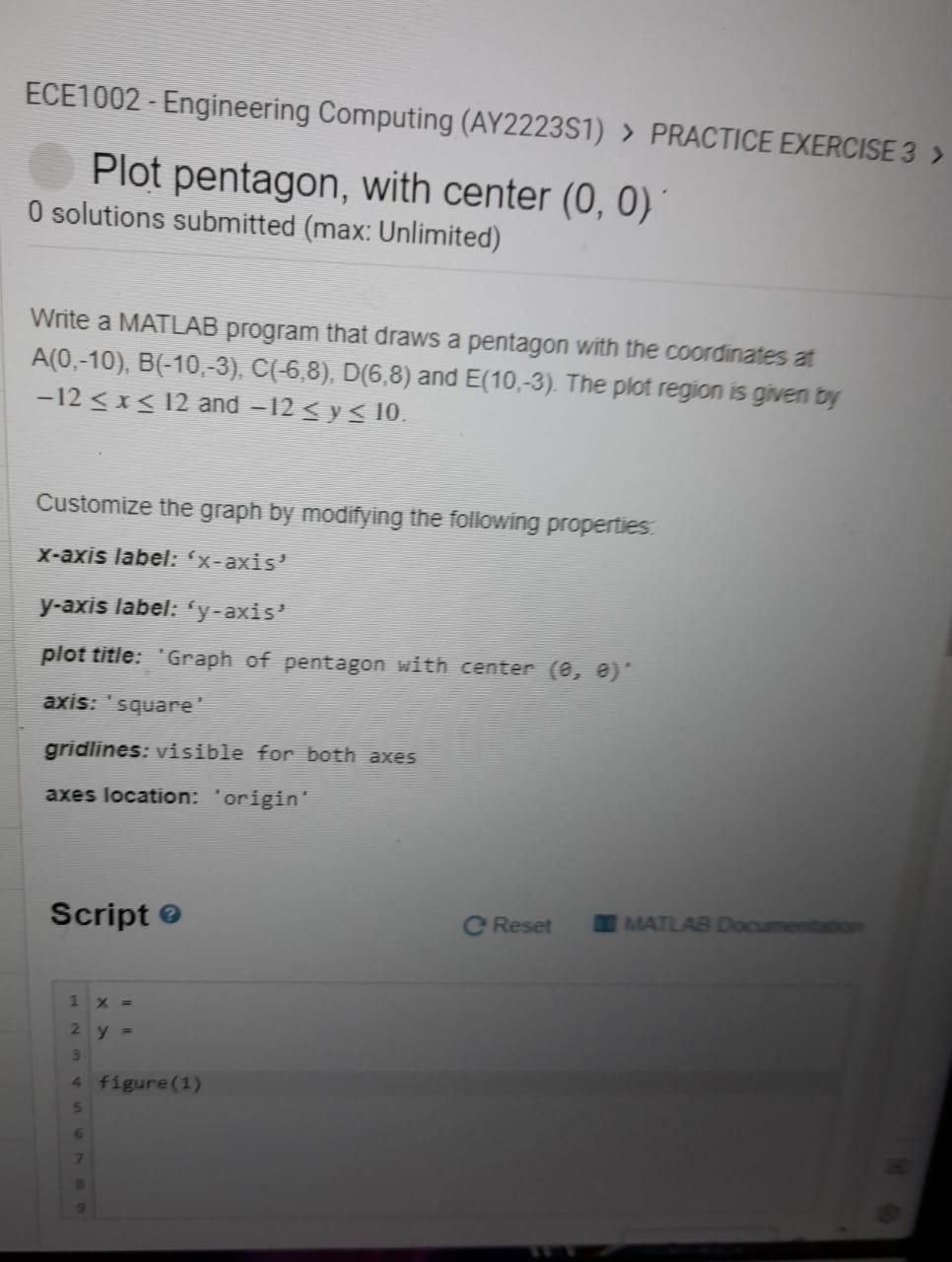 Solved Write a MATLAB program that draws a pentagon with the | Chegg.com