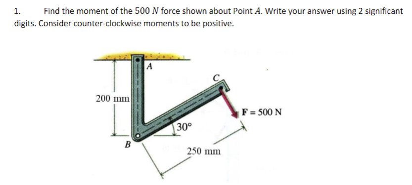 Solved 1. Find the moment of the 500 N force shown about | Chegg.com