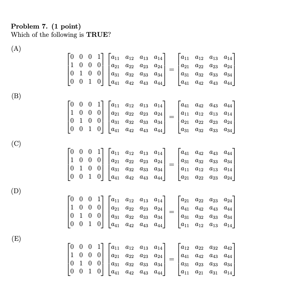 Solved Problem 5. (1 point) Solve the matrix equation for a, | Chegg.com