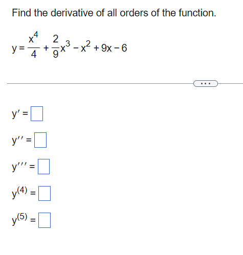 Solved Find the derivative of all orders of the function. | Chegg.com