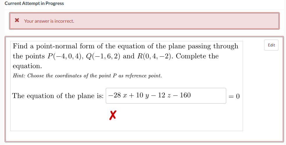 Solved Current Attempt in Progress Find a point-normal form | Chegg.com