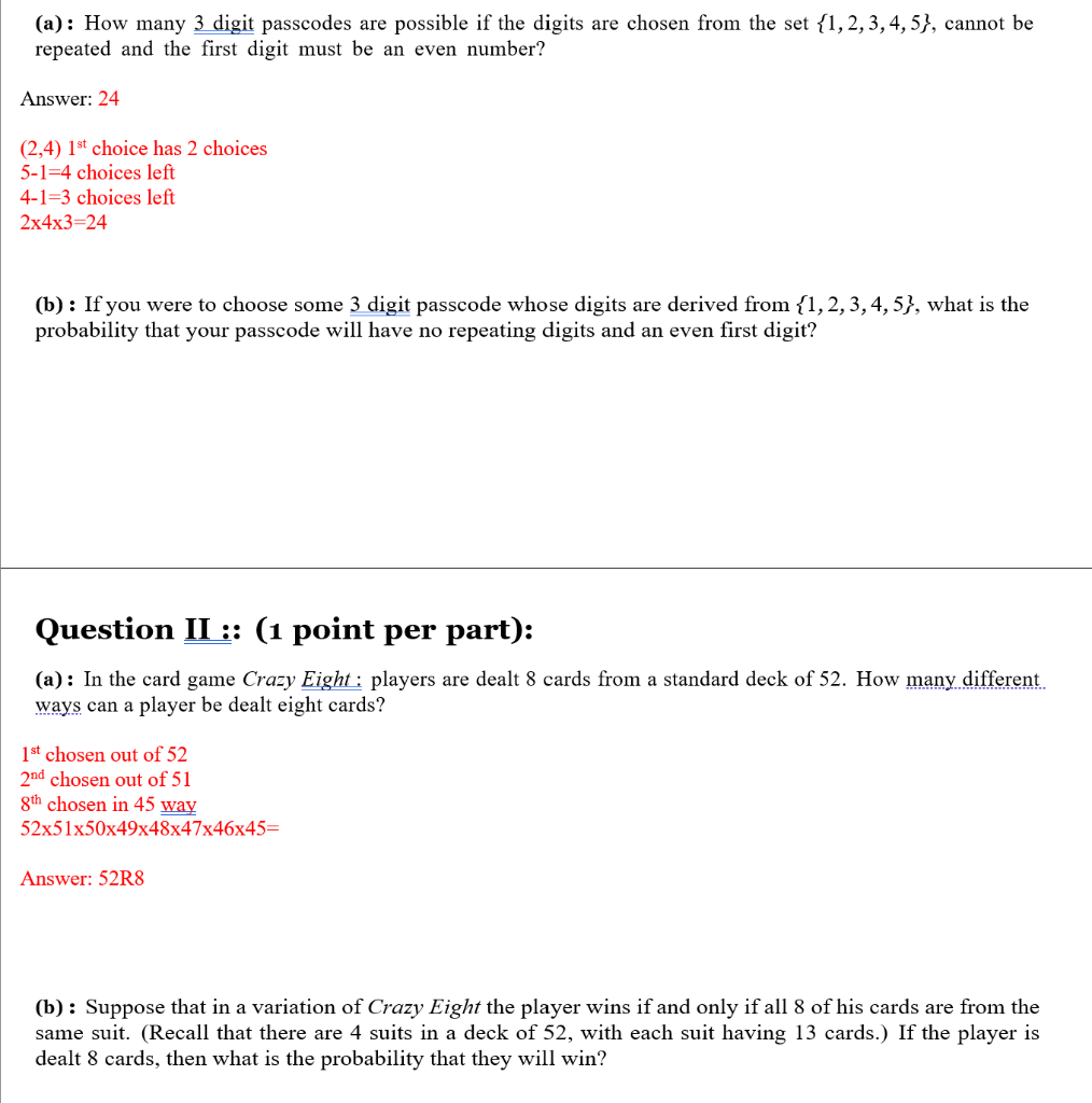 Solved (a): How many 3 digit passcodes are possible if the | Chegg.com