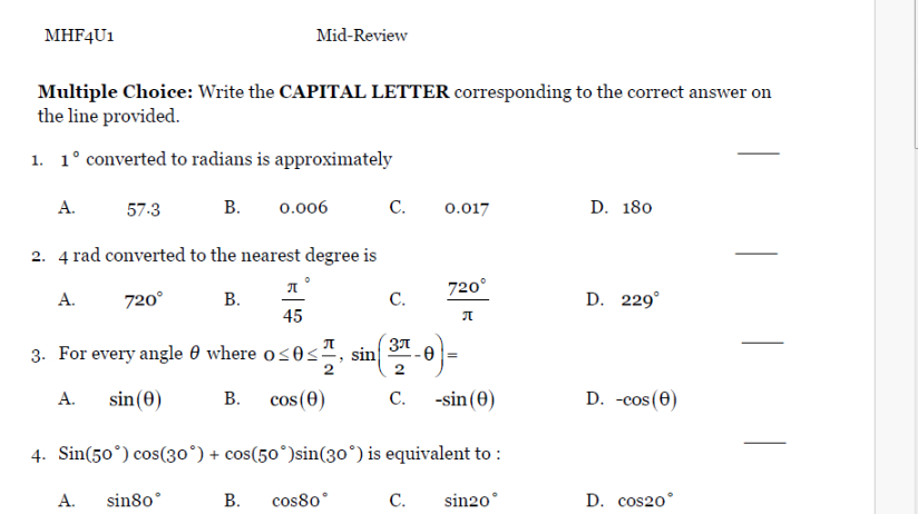 Solved Multiple Choice: Write the CAPITAL LETTER | Chegg.com