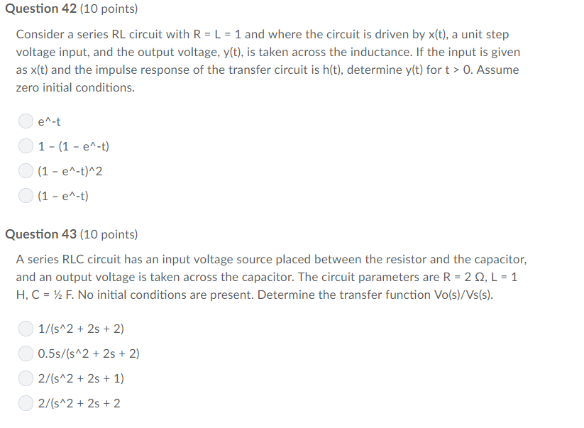 Solved Question 42 (10 points) Consider a series RL circuit | Chegg.com