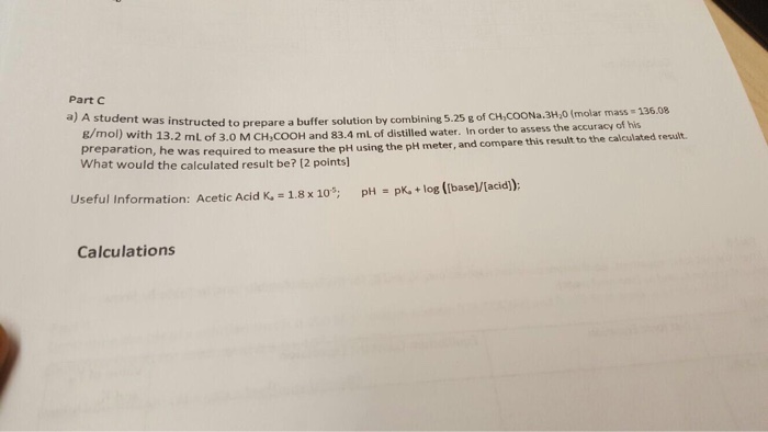 Solved A student was instructed to prepare a buffer solution | Chegg.com