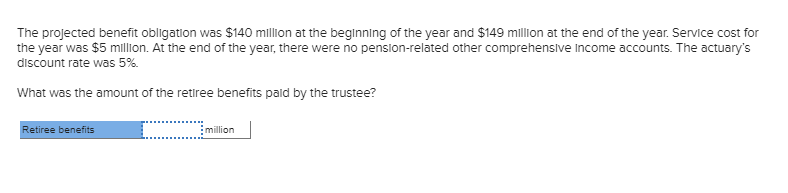 Solved The projected benefit obligation was $140 million at | Chegg.com