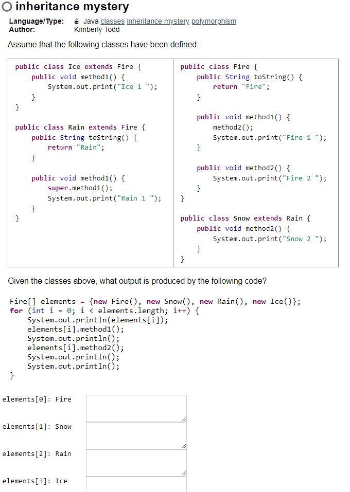 Solved O inheritance mystery Language/Type: Java classes | Chegg.com