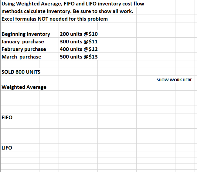 Solved Using Weighted Average, FIFO and LIFO inventory cost | Chegg.com