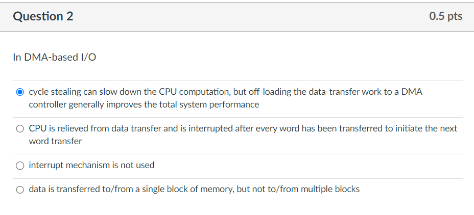 Solved In DMA-based I/O cycle stealing can slow down the CPU | Chegg.com