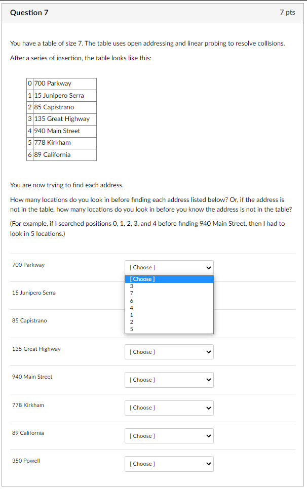 Solved You have a table of size 7. The table uses open | Chegg.com