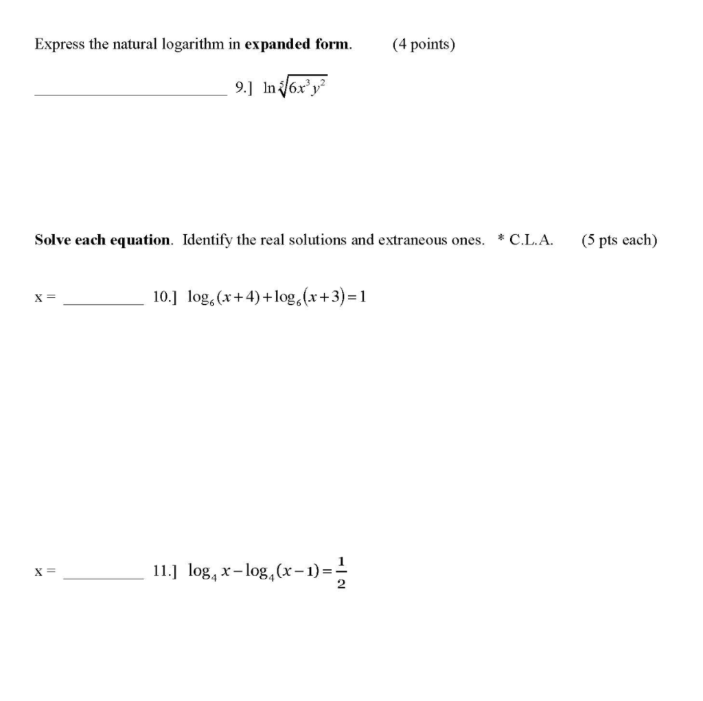 Solved Express the natural logarithm in expanded form. (4 | Chegg.com