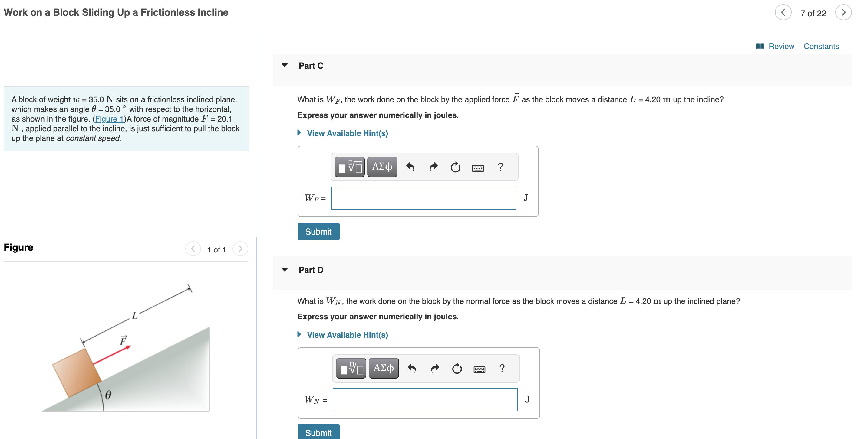 Solved Work on a Block Sliding Up a Frictionless Incline 7 | Chegg.com