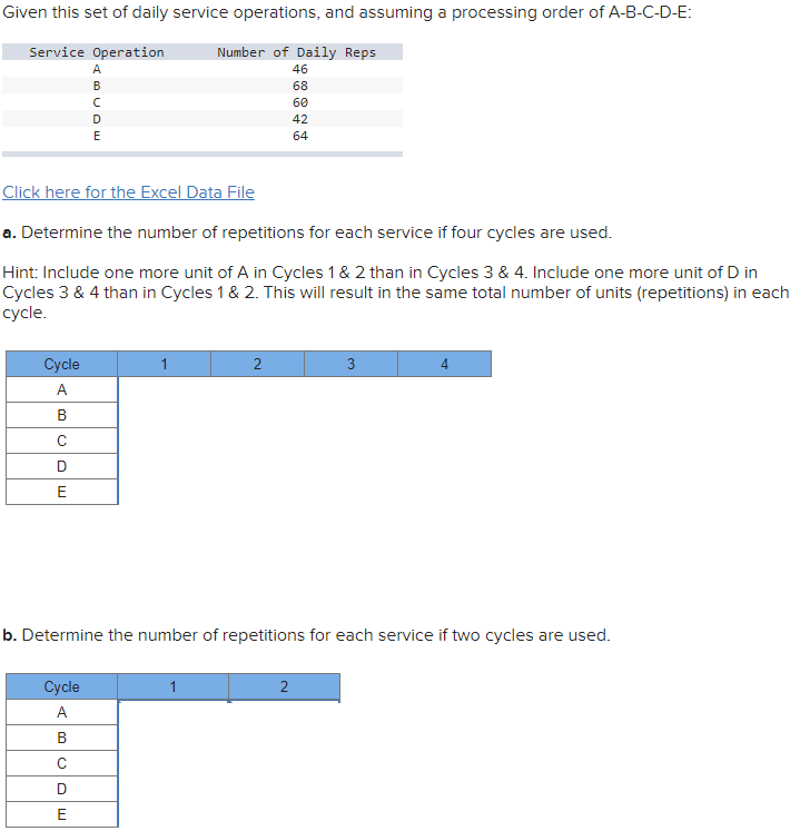 Solved Click here for the Excel Data File a. Determine the | Chegg.com
