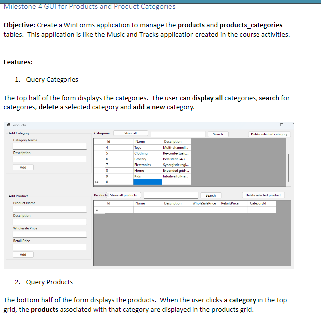 Solved IIllestone 4Gul for products and Product Categories | Chegg.com