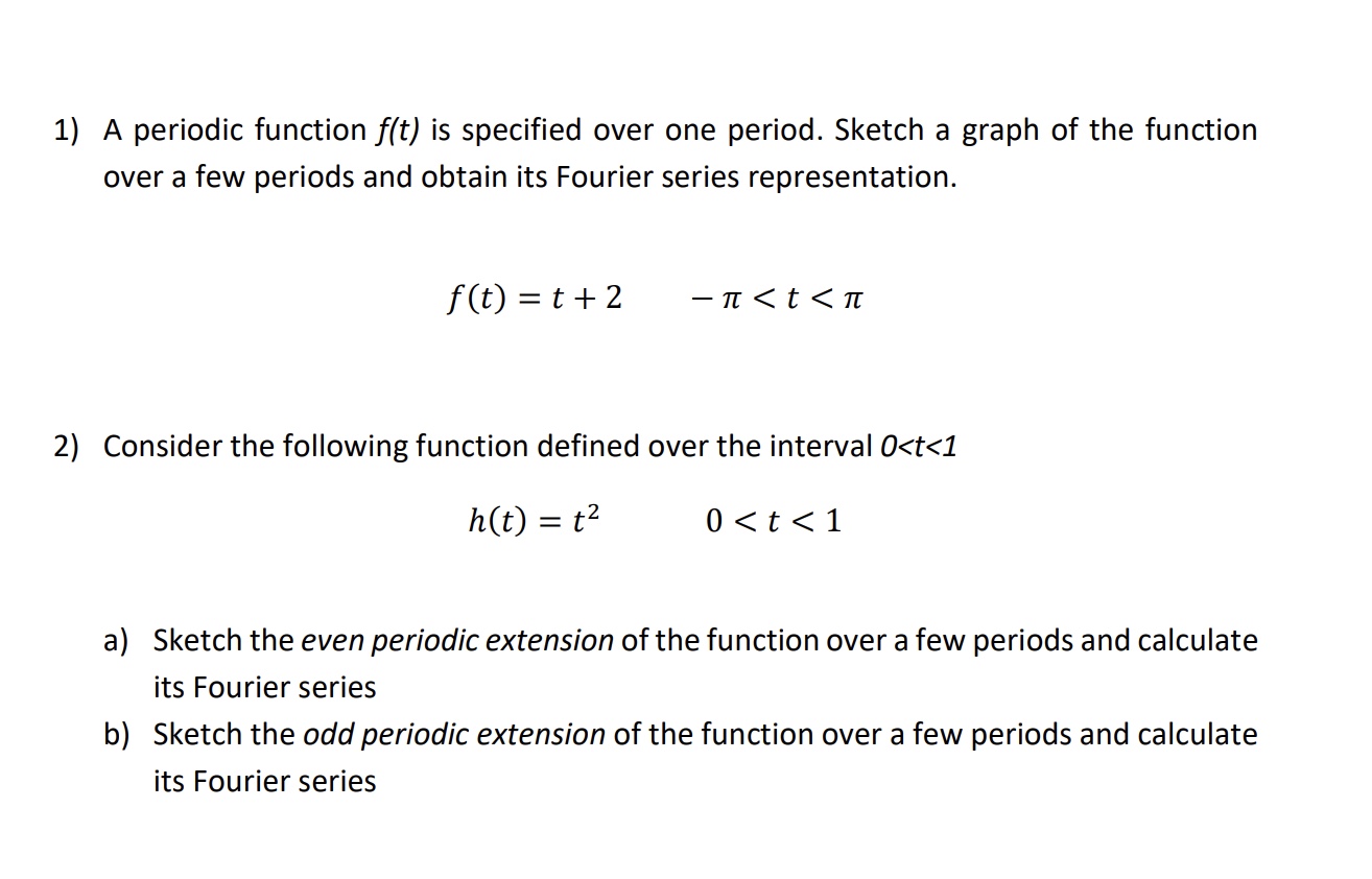 Solved A periodic function f(t) ﻿is specified over one | Chegg.com