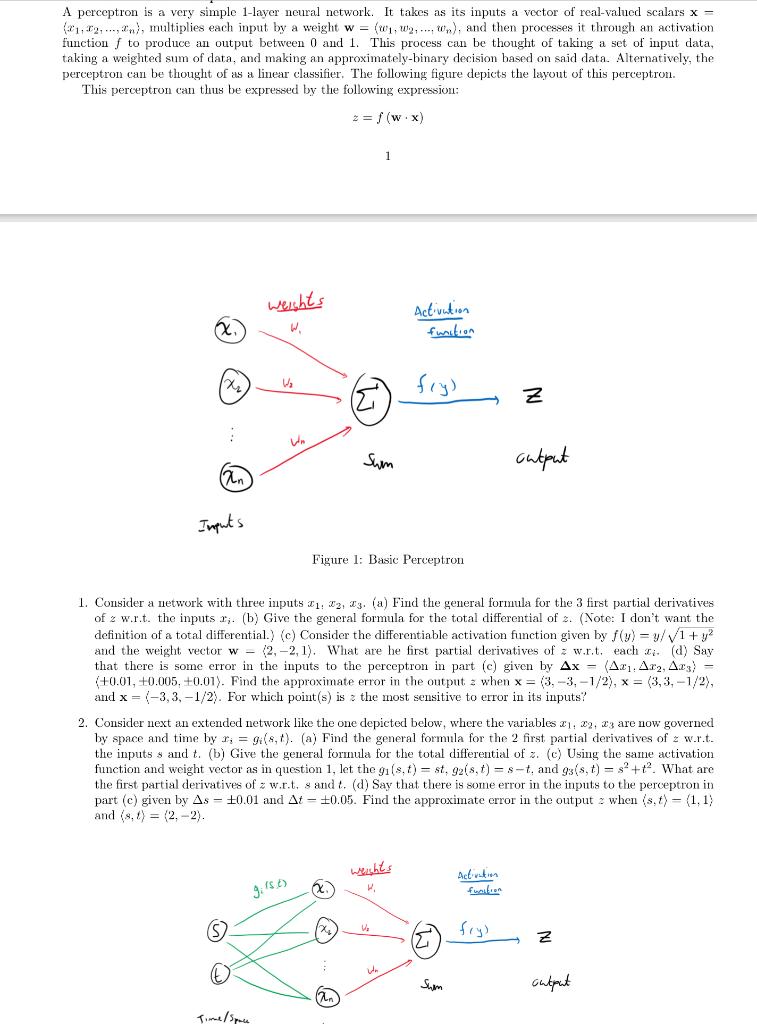 Solved A perceptron is a very simple 1-layer neural network. | Chegg.com