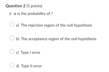 Solved 1−α is the probability of ? a) The rejection region | Chegg.com