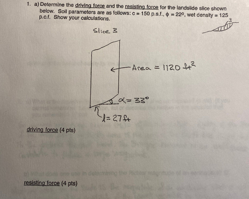 Solved 1. a) Determine the driving force and the resisting | Chegg.com