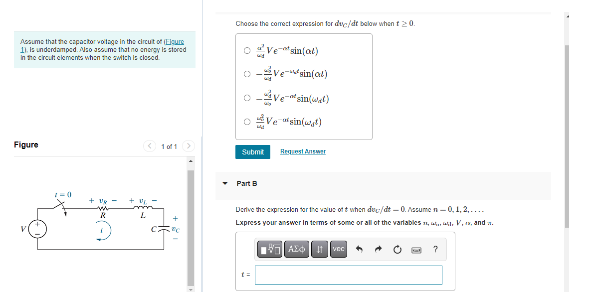 Solved Choose the correct expression for dvC/dt below when | Chegg.com