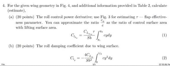 4. For the given wing geometry in Fig. 4, and | Chegg.com
