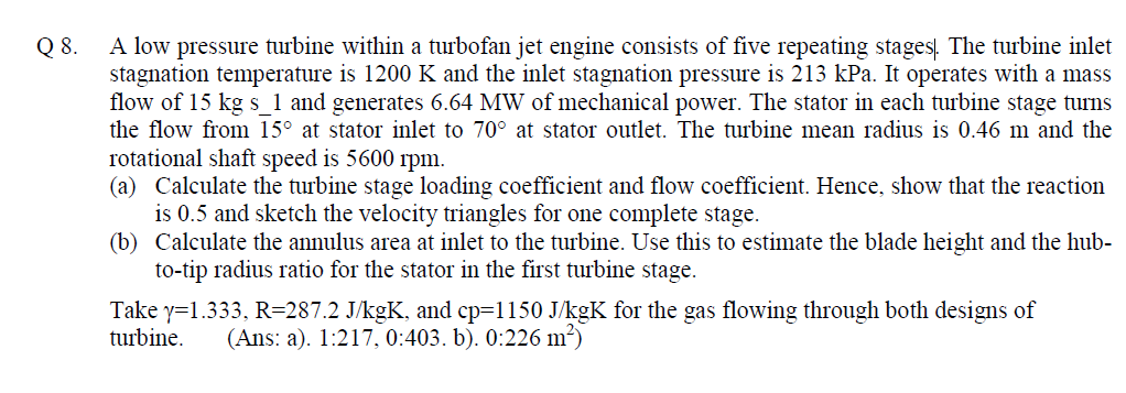 Solved Q8. A low pressure turbine within a turbofan jet | Chegg.com
