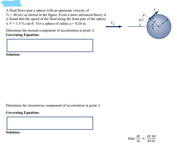 Solved 40° A fluid flows past a sphere with an upstream | Chegg.com