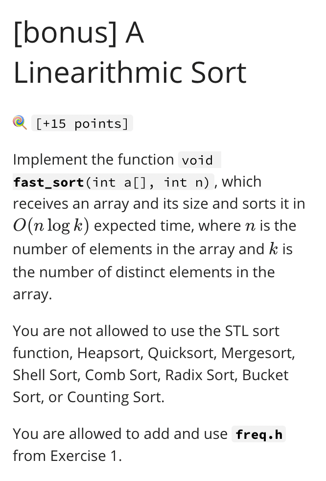 Solved [bonus] A Linearithmic Sort [+15 points] Implement | Chegg.com