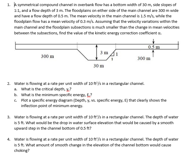 Solved A symmetrical compound channel in overbank flow has a | Chegg.com