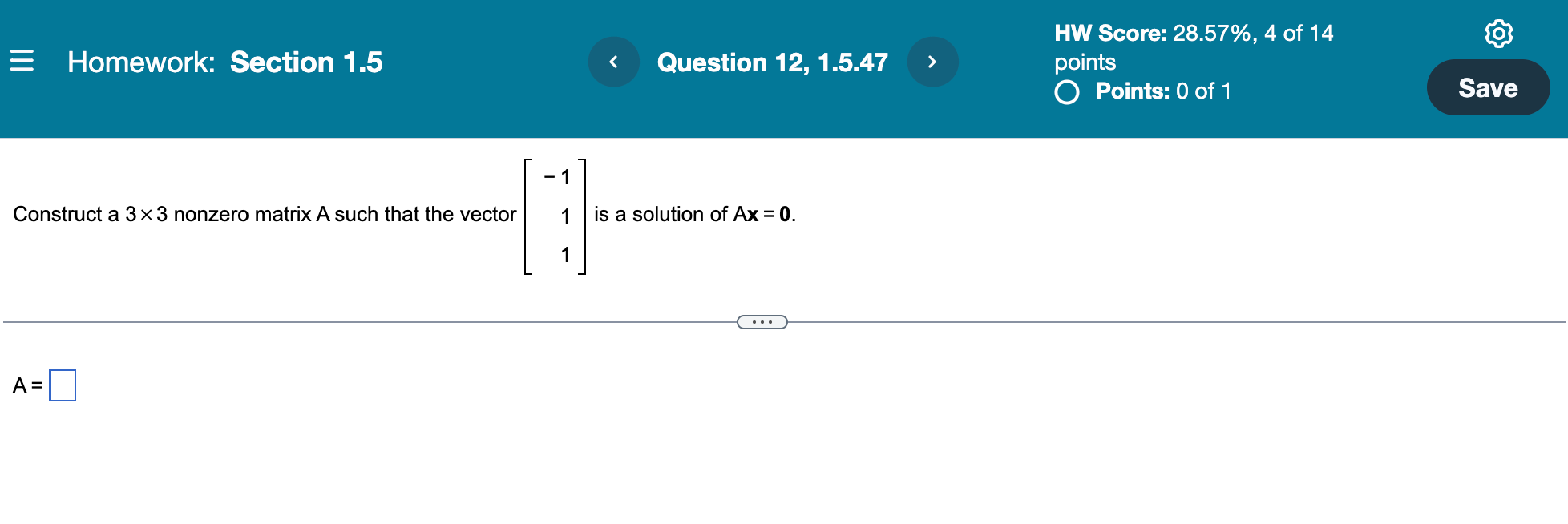 Solved = Homework: Section 1.5 Construct a 3x3 nonzero | Chegg.com