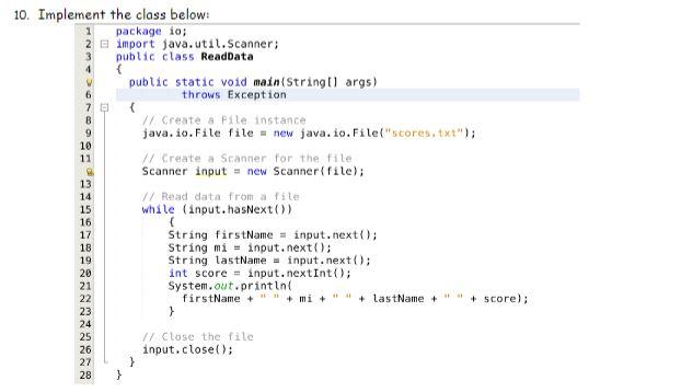 Solved 10. Implement the class below: package io; 2 import | Chegg.com