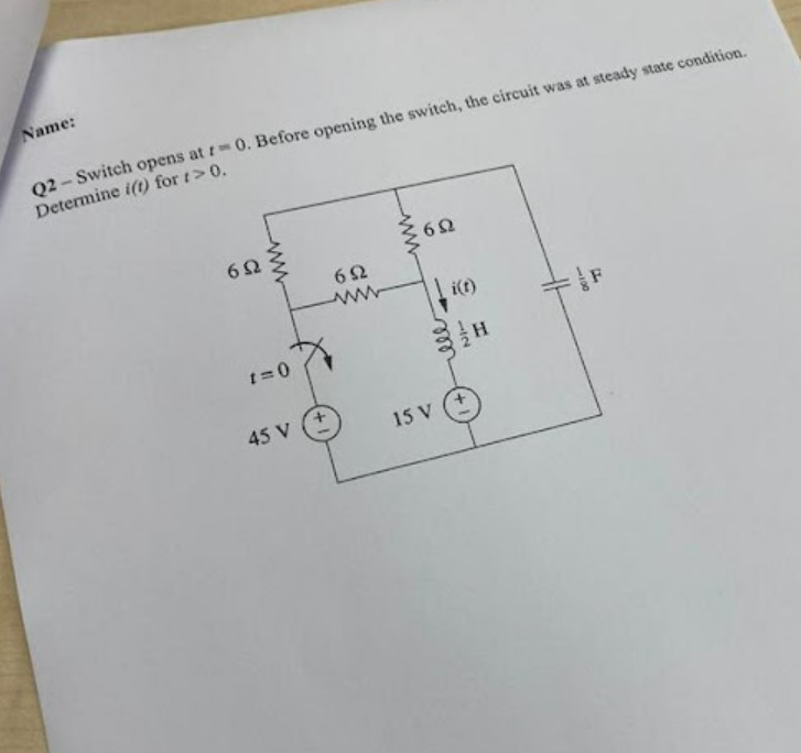 Solved Name:Q2- ﻿Swith opens at =0. ﻿Before opening the | Chegg.com