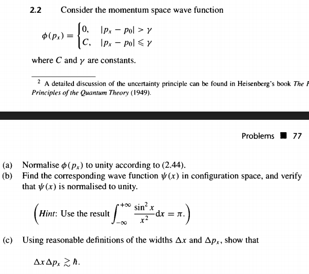 Solved 2 2 Consider The Momentum Space Wave Function Where C