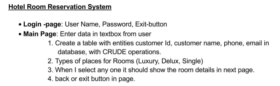 Solved Hotel Room Reservation System - Login -page: User | Chegg.com