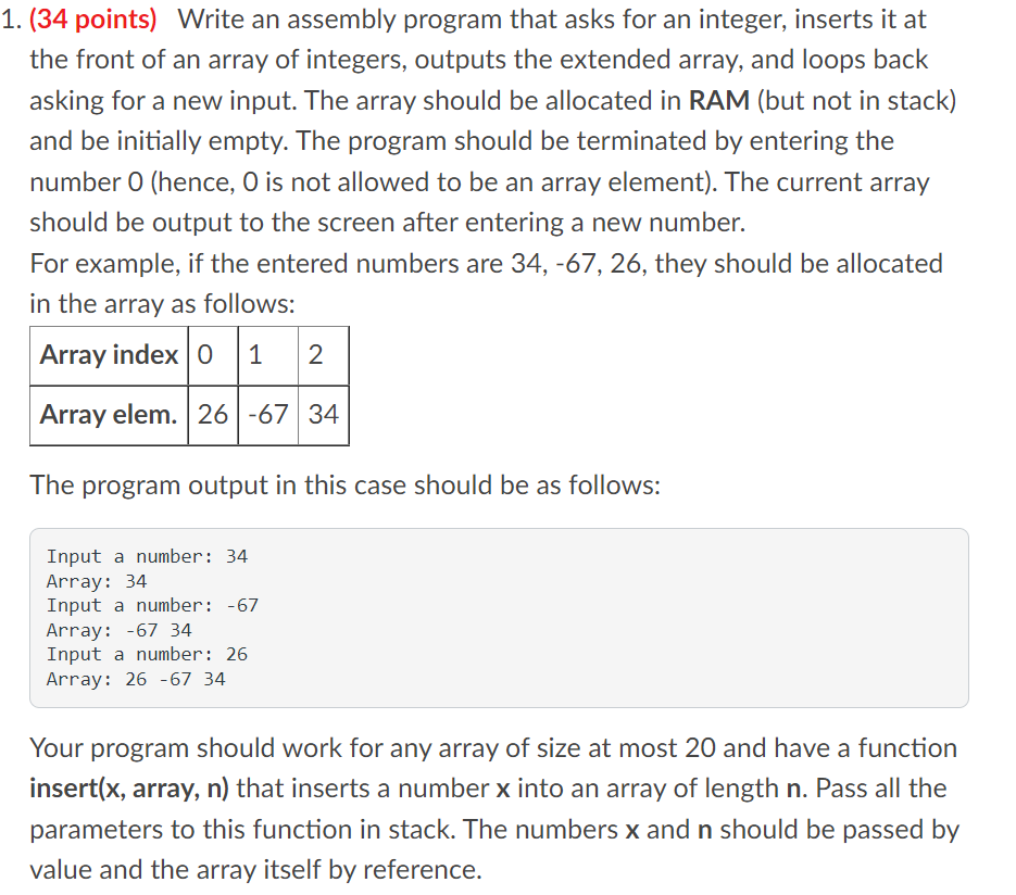 Solved 1. (34 points) Write an assembly program that asks | Chegg.com