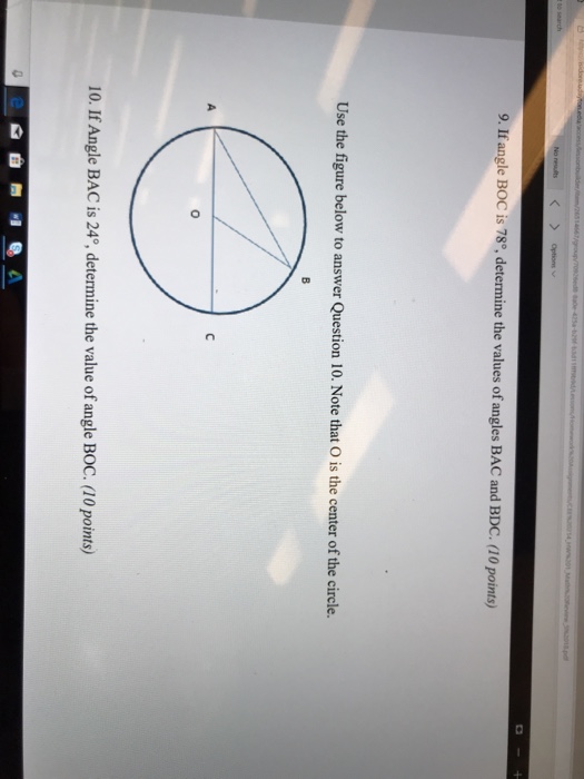 Solved 9. If angle BOC is 78", determine the values of | Chegg.com
