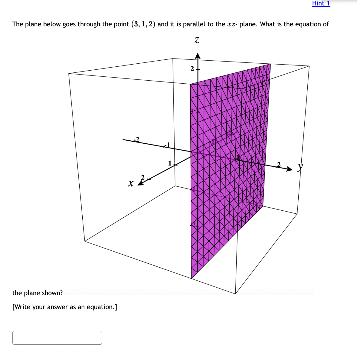 Solved The plane below goes through the point (3,1,2) and it | Chegg.com