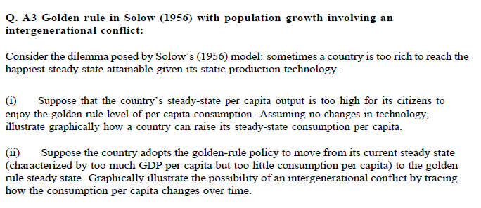 Solved Q. A3 Golden rule in Solow (1956) with population | Chegg.com