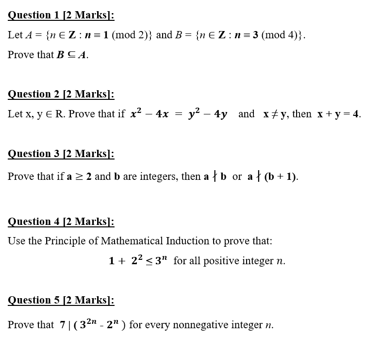 Solved Question 1 [2 ﻿Marks]: Let A = {n in Z : n ≡ 1 (mod | Chegg.com
