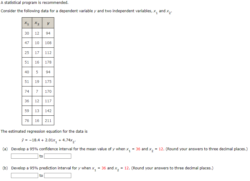 Solved A statistical program is recommended. Consider the | Chegg.com