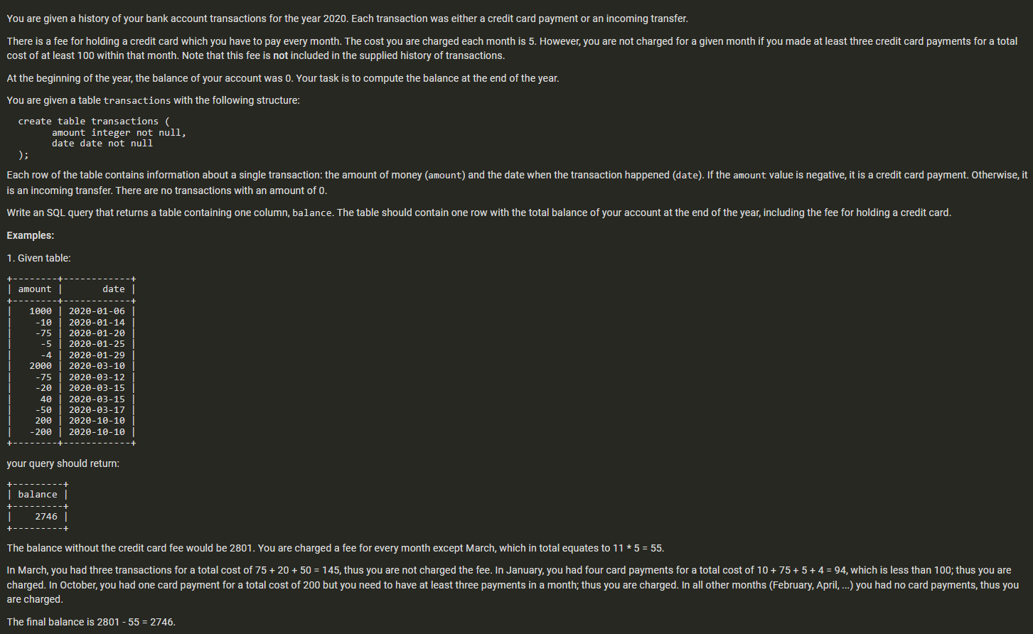 Solved You are given a history of your bank account | Chegg.com