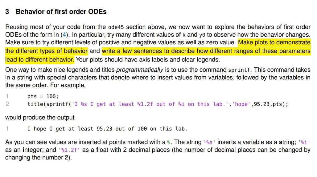Solved 3 Behavior of first order ODES Reusing most of your | Chegg.com