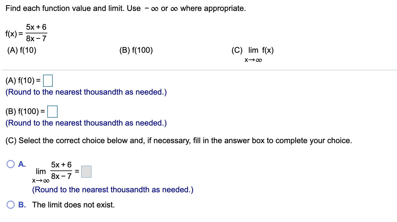 Solved Find each function value and limit. Use - oor oo | Chegg.com