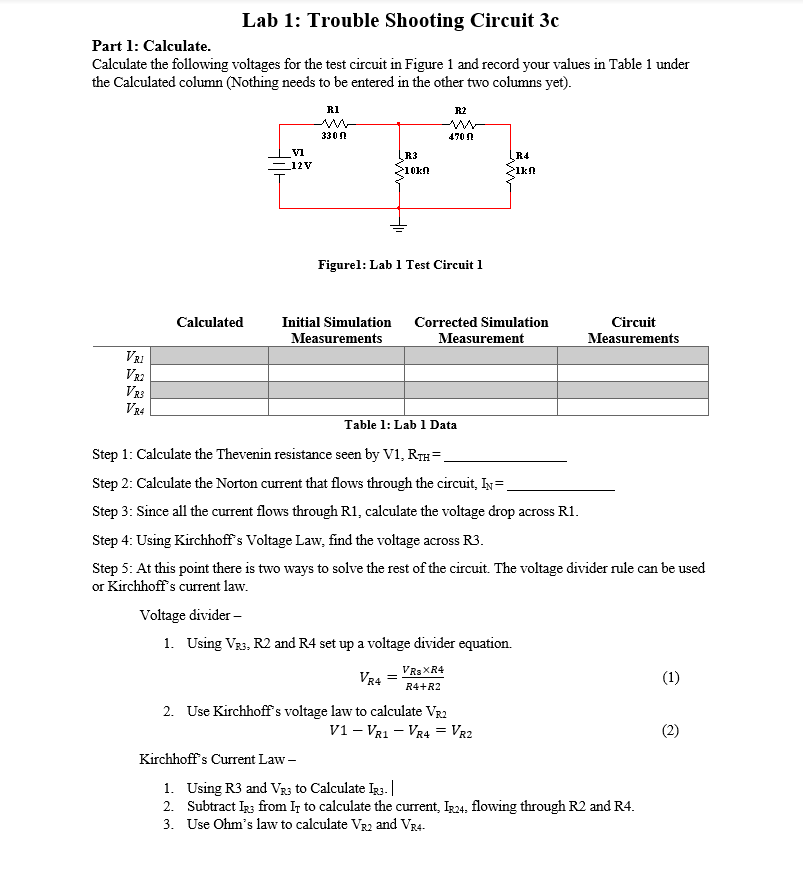 Solved Lab 1: Trouble Shooting Circuit 3c Part 1: Calculate. | Chegg.com