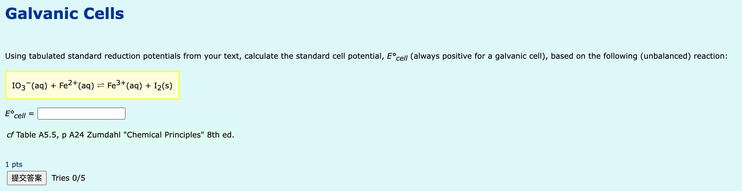 Solved Galvanic Cells Using tabulated standard reduction | Chegg.com